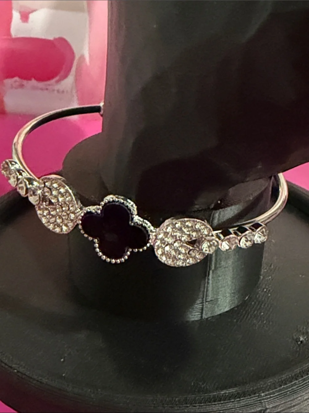 Jewelry | Rhinestone Black Clover Bangle Bracelet | Poshmark